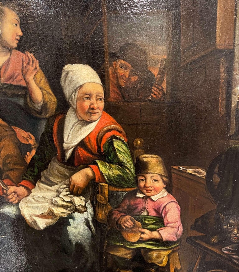 19th Century Dutch Oil on Canvas Painting in Carved Gilt Frame After D ...