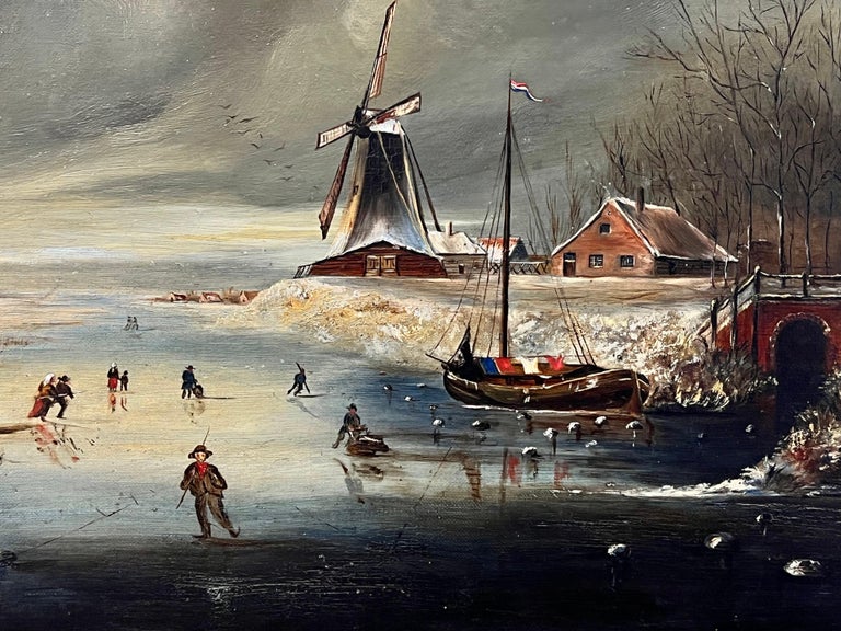 19th century Dutch or Flemish school - Winter Ice Skating Dutch Antique ...