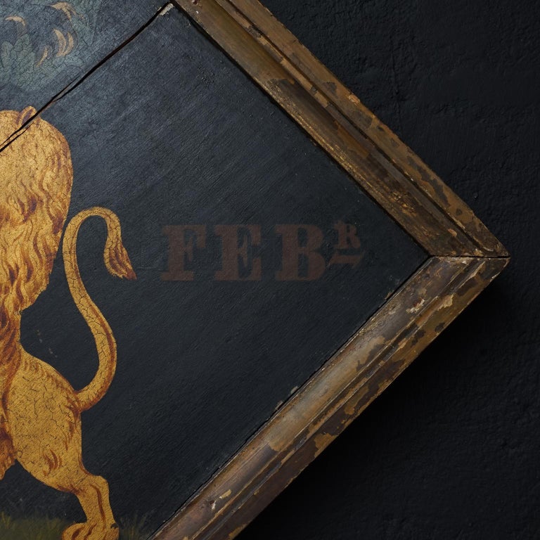 19th Century Dutch Polychrome Painted Wooden Funerary Hatchment or ...