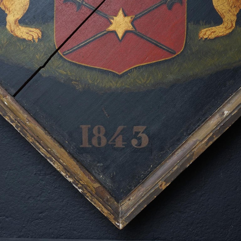 19th Century Dutch Polychrome Painted Wooden Funerary Hatchment or ...