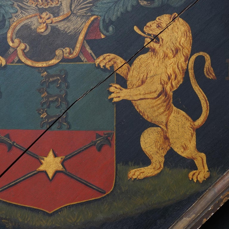 19th Century Dutch Polychrome Painted Wooden Funerary Hatchment or ...