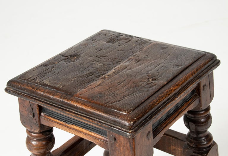 19th Century Dutch Rustic Oak Stool For Sale at 1stDibs
