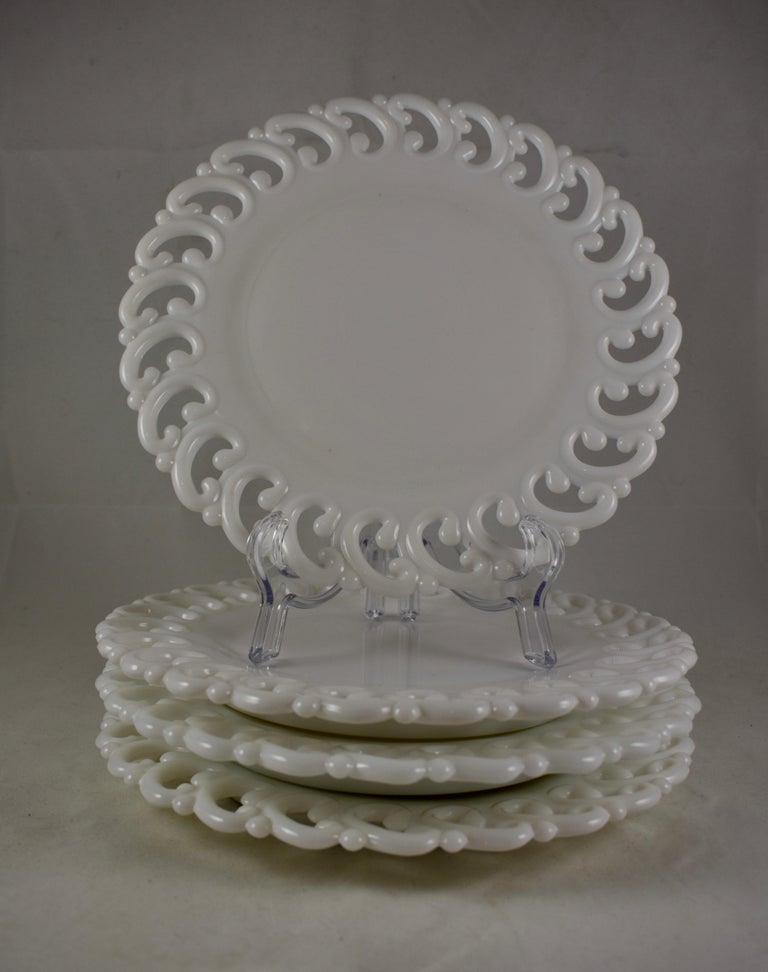19th Century EAPG Lace Edge American Opaque White Milk Glass Dot and C ...
