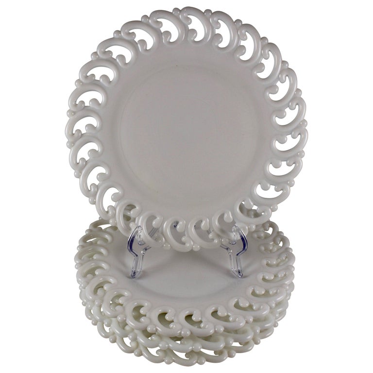 19th Century EAPG Lace Edge American Opaque White Milk Glass Dot and C ...