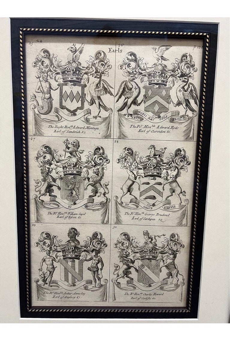 19th Century, “Earls" Continental Armorial Etchings, Framed, Set of 4 ...
