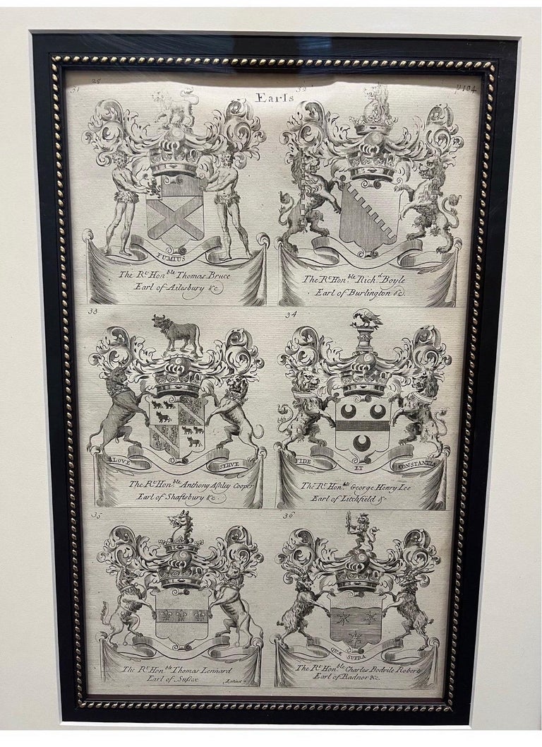 19th Century, “Earls" Continental Armorial Etchings, Framed, Set of 4 ...