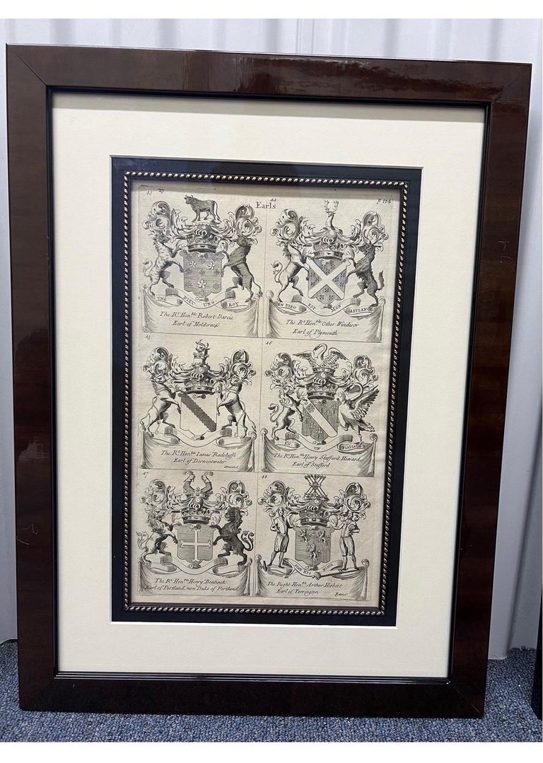 19th Century, “Earls" Continental Armorial Etchings, Framed, Set of 4 ...