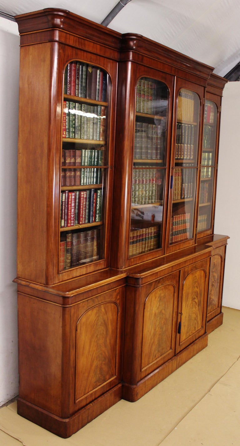 19th Century Early Victorian Mahogany Large Breakfront Library Bookcase ...