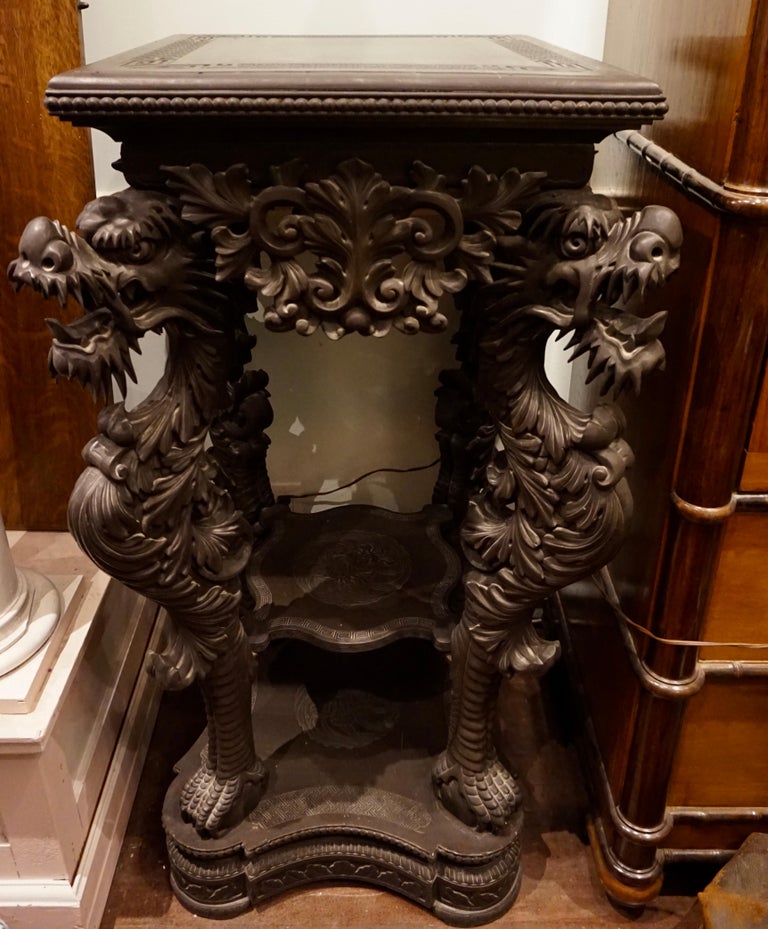 19th Century Ebonized Chinese Carved Export Dragon and Phoenix Stand at ...