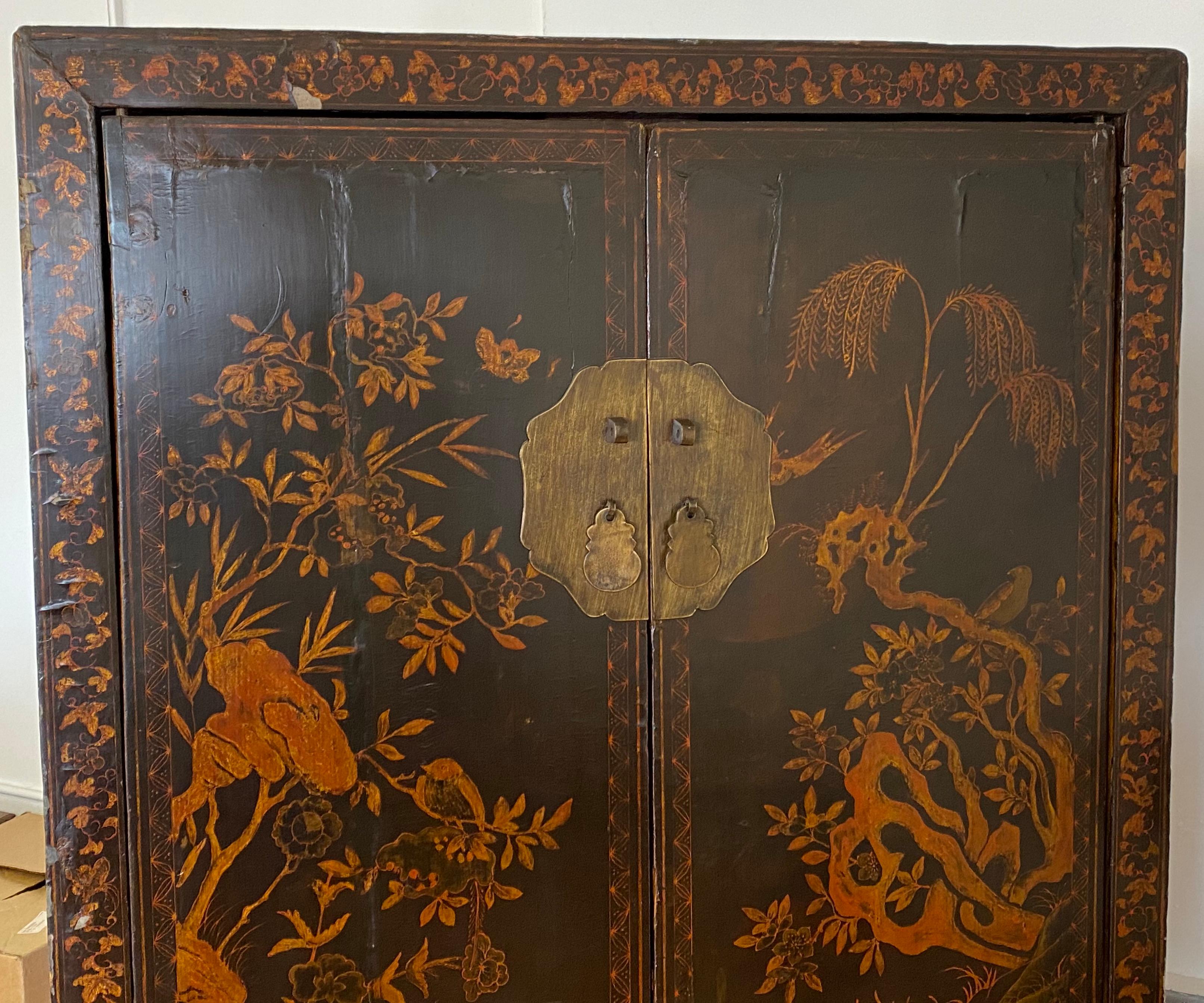 19th Century Ebonized Hand Painted Chinese Tansu Cabinet For Sale at ...
