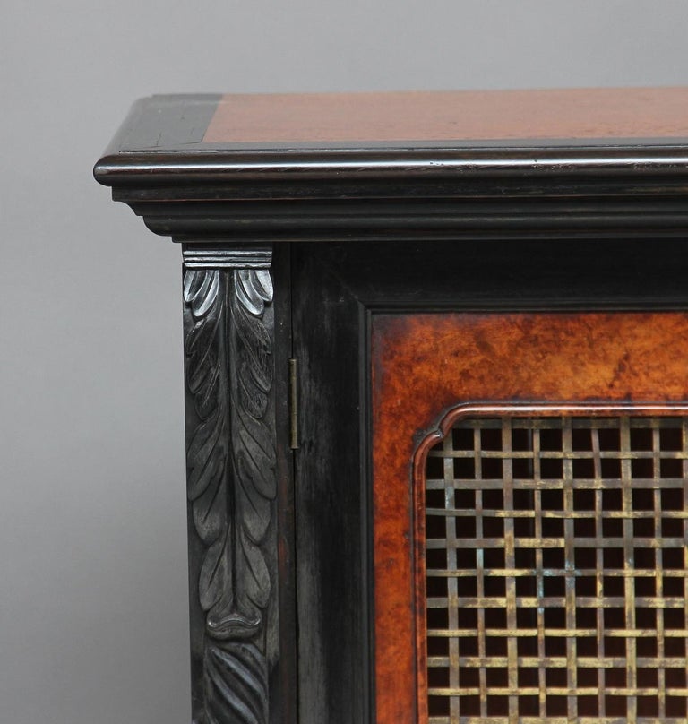 19th Century Ceylonese ebony and amboyna cabinet with brass grill doors ...