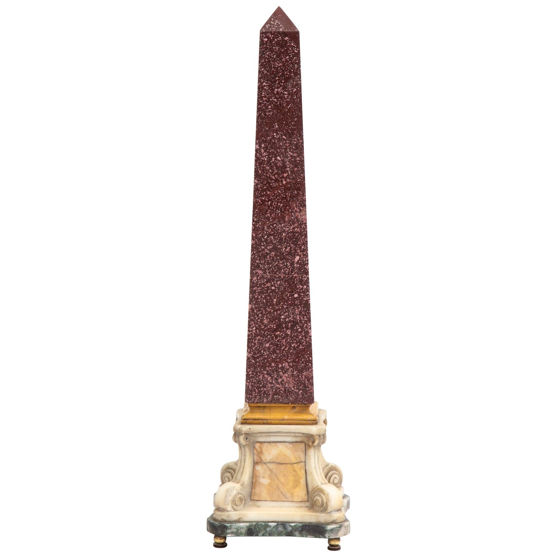 19th Century Egyptian Porphyry Obelisk on Baroque Marble Base For Sale ...