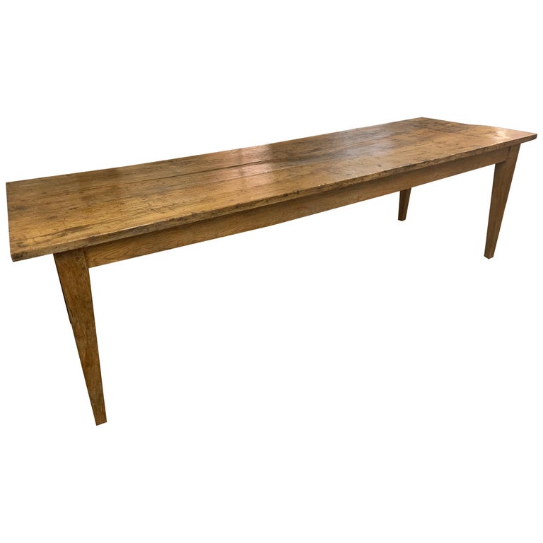 19th Century Elm Rustic Large Farmhouse Table at 1stDibs