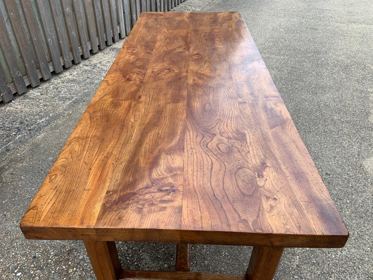 19th Century Elm Thick Top Large Farmhouse Table at 1stDibs