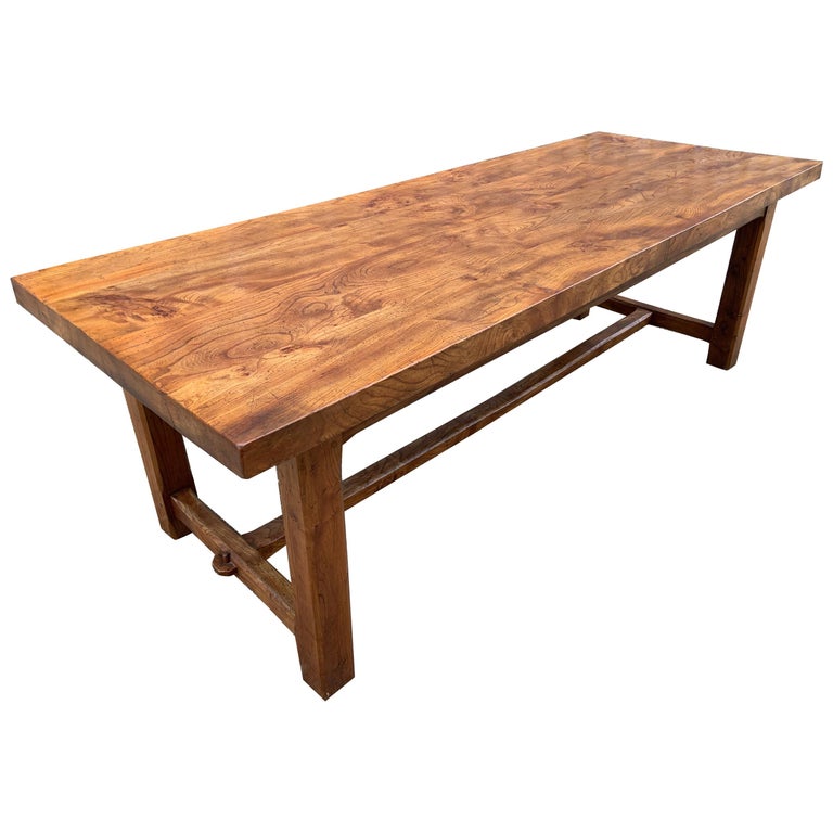 19th Century Elm Thick Top Large Farmhouse Table at 1stDibs