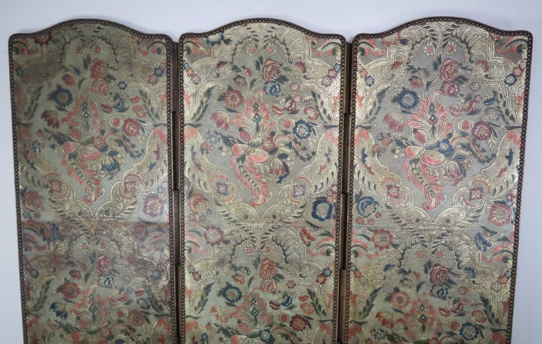 19th Century Embossed Three-Panel Leather Screen at 1stDibs
