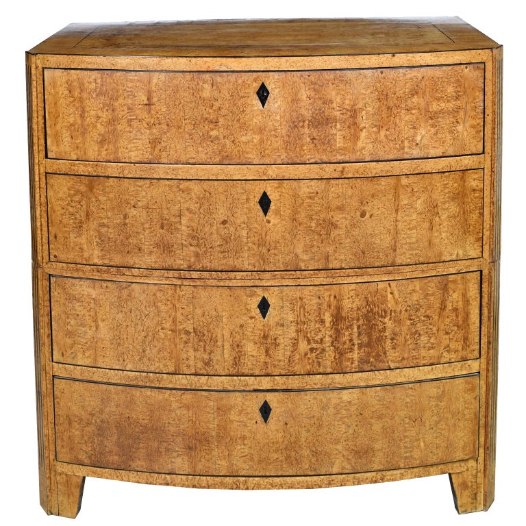 19th Century Empire Bow-Front Chest in Burled Olivewood and Ebony For ...