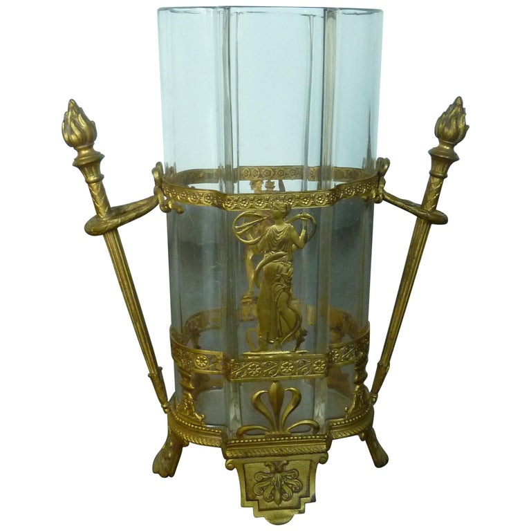 19th Century Empire Bronze Fire-Gilded Crystal Glass Vase For Sale at ...