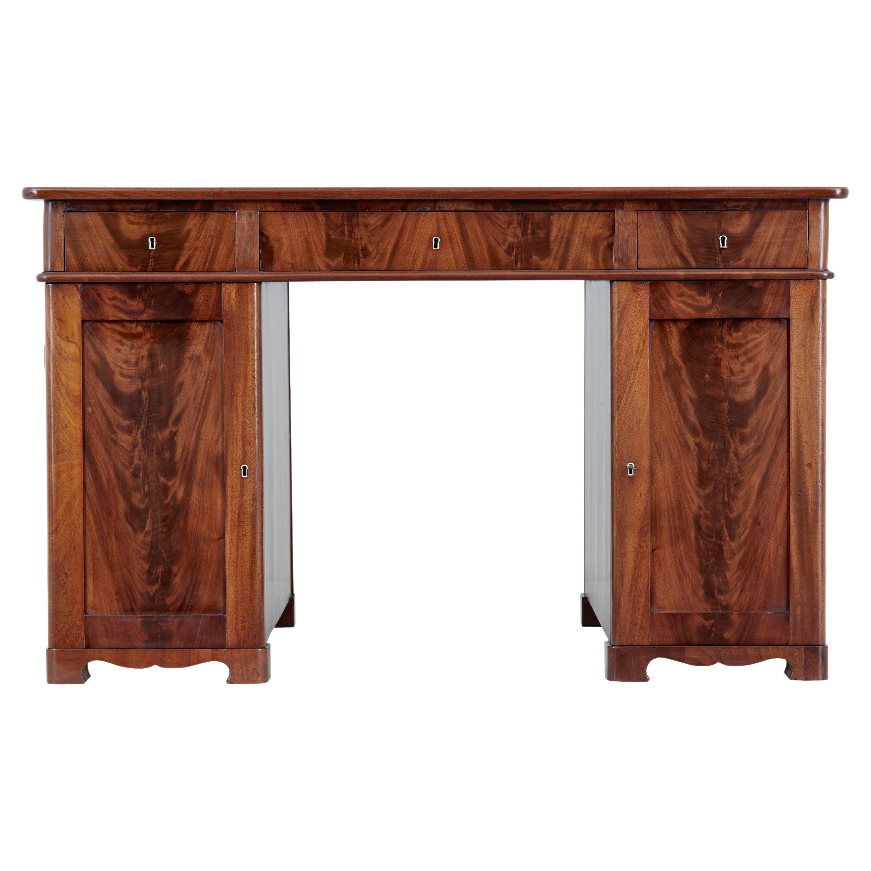 Masterful Flamed Mahogany and Walnut Desk by Johnson at 1stDibs
