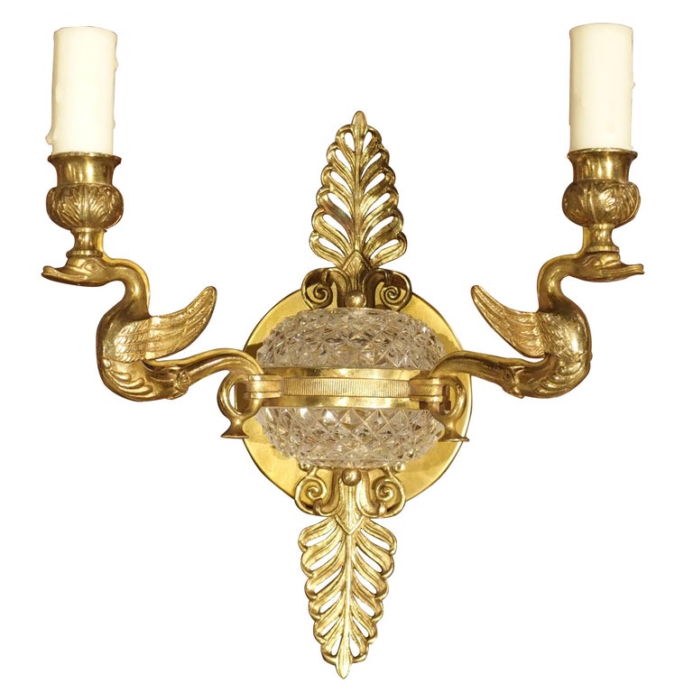 19th Century Empire Style Crystal and Bronze Swan Sconce from France at ...