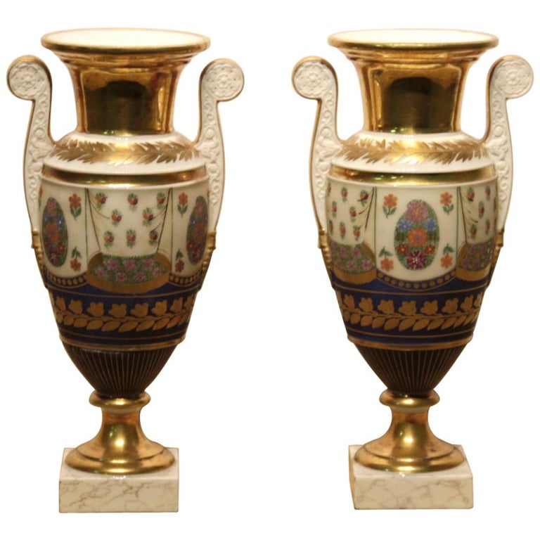 19th Century Empire Vases in Ceramic with Polychrome and Gold ...