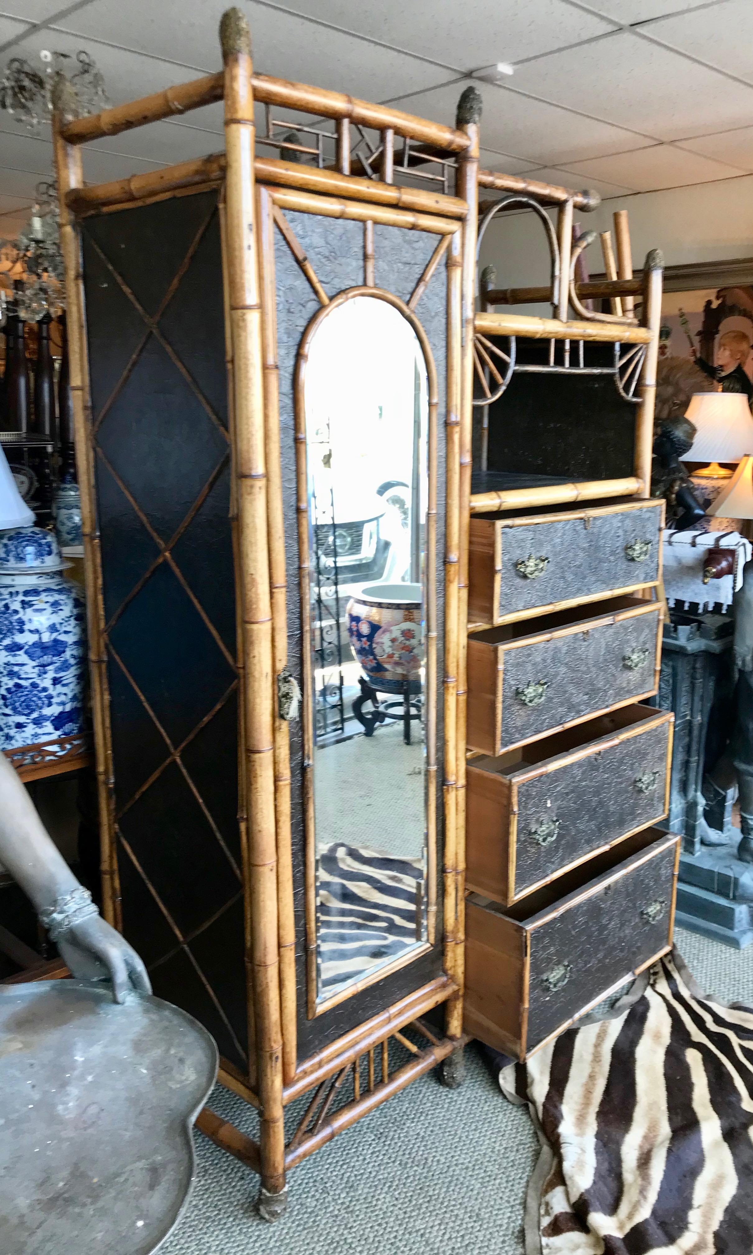 19th Century English Bamboo Wardrobe with Chest of Drawers For Sale at ...