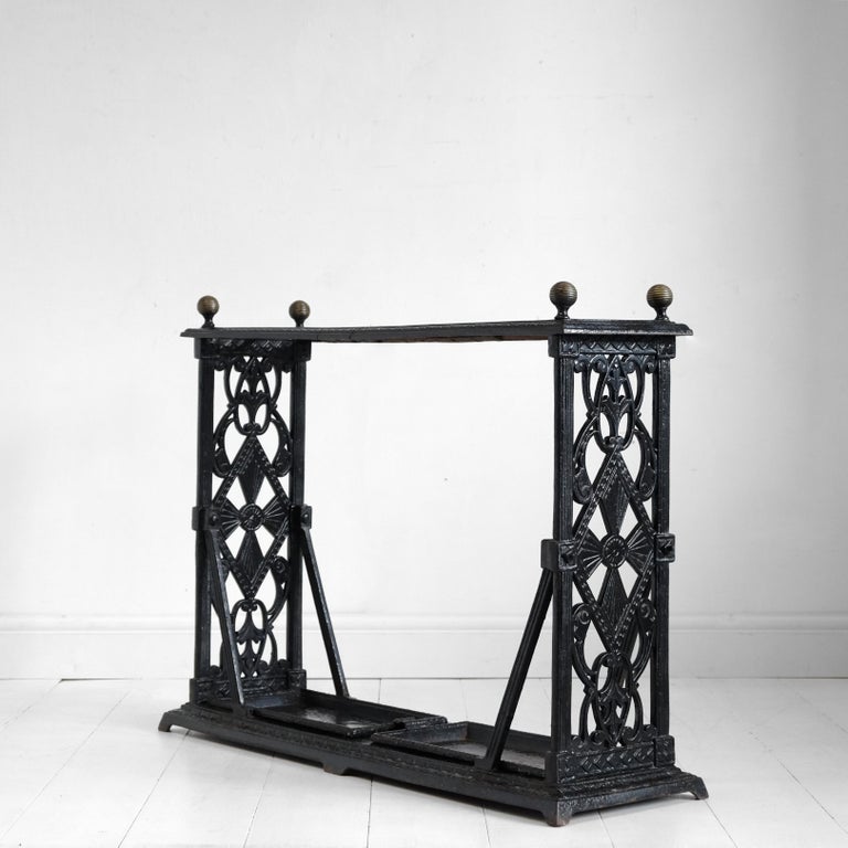 19th Century English Black Cast Iron Stick Stand in Coalbrookdale Style ...