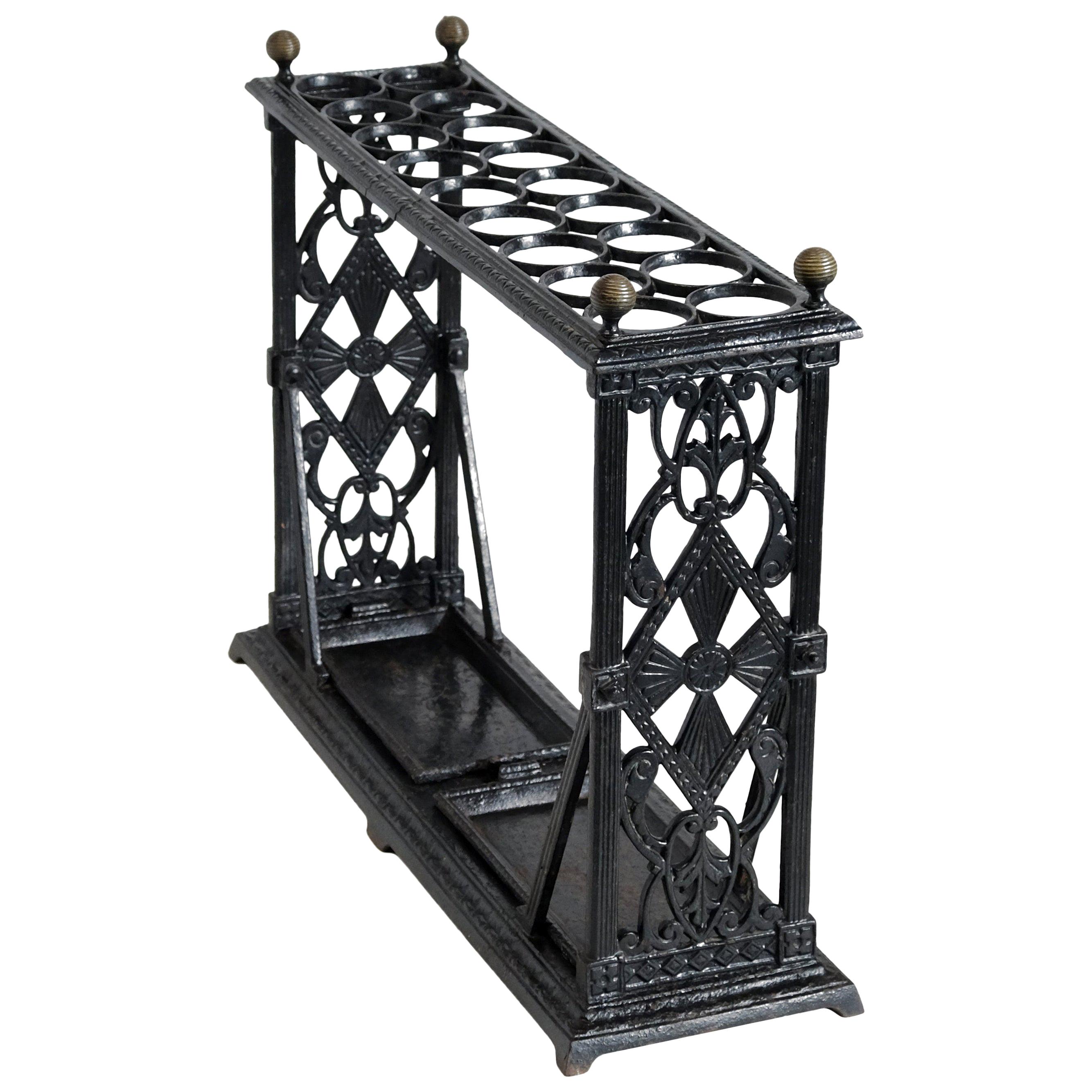 19th Century English Black Cast Iron Stick Stand in Coalbrookdale Style ...