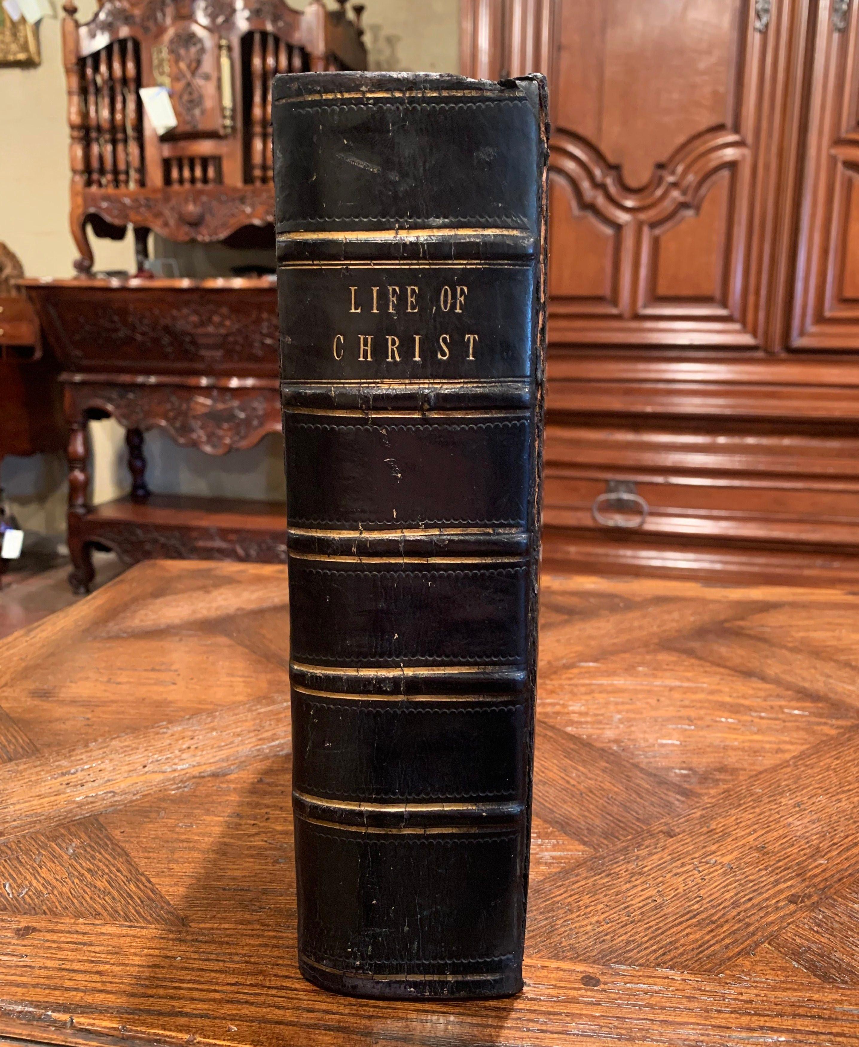 19th Century English Black Leather Bound with Gilt "Life of Christ ...