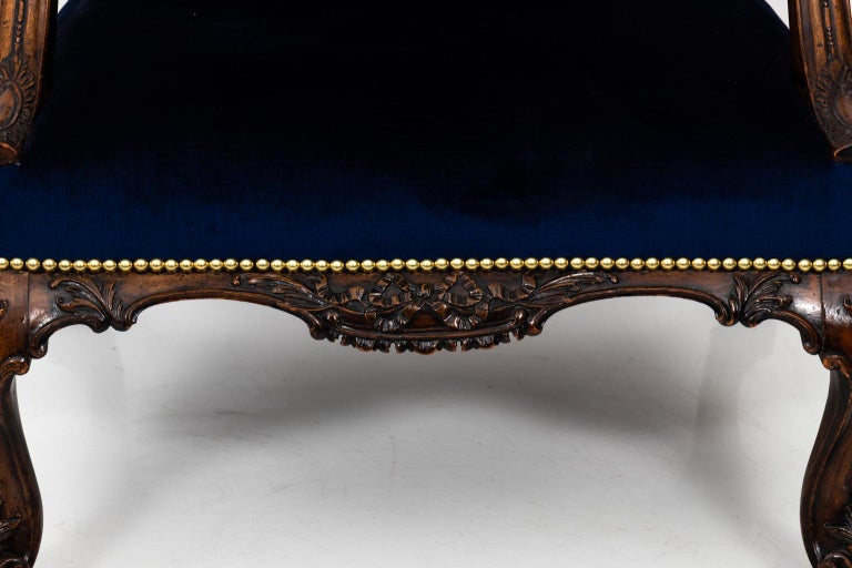 19th Century English Blue Velvet Upholstered Library Chair at 1stDibs