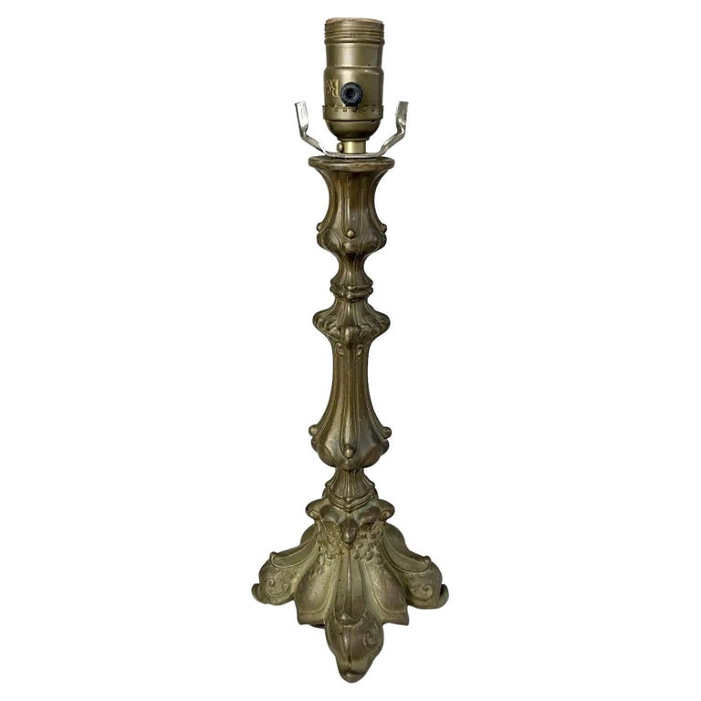 19th Century Brass Candlestick Table Lamp For Sale at 1stDibs