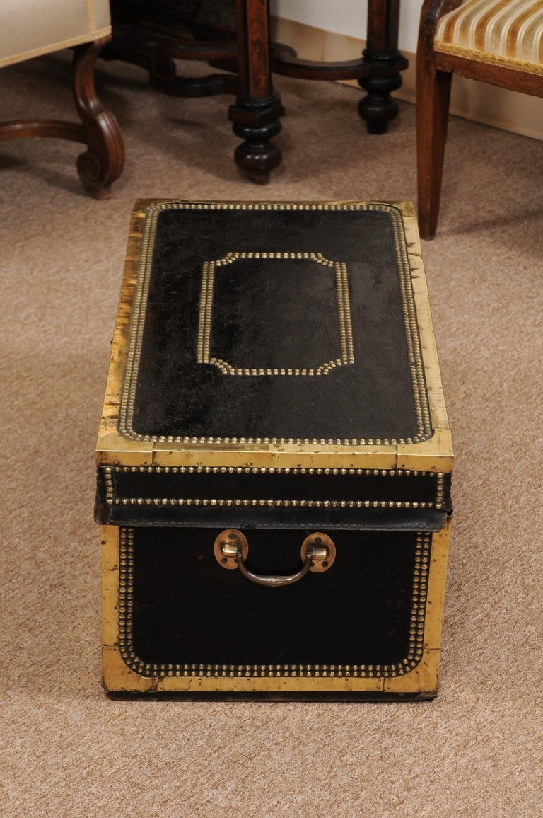 19th Century English Brass Studded Leather Trunk For Sale at 1stDibs