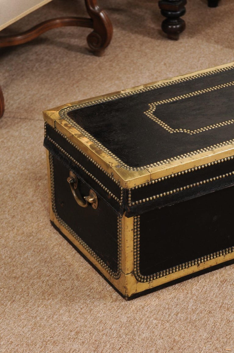19th Century English Brass Studded Leather Trunk For Sale at 1stDibs