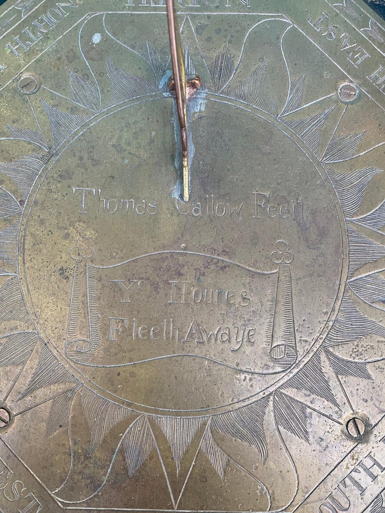 19th Century English Brass Sundial, Engraved "Made by Thomas Callow ...