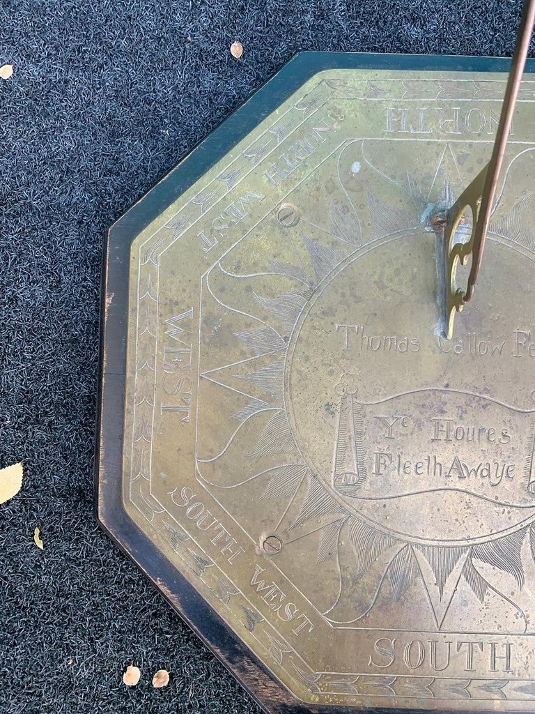 19th Century English Brass Sundial, Engraved "Made by Thomas Callow ...