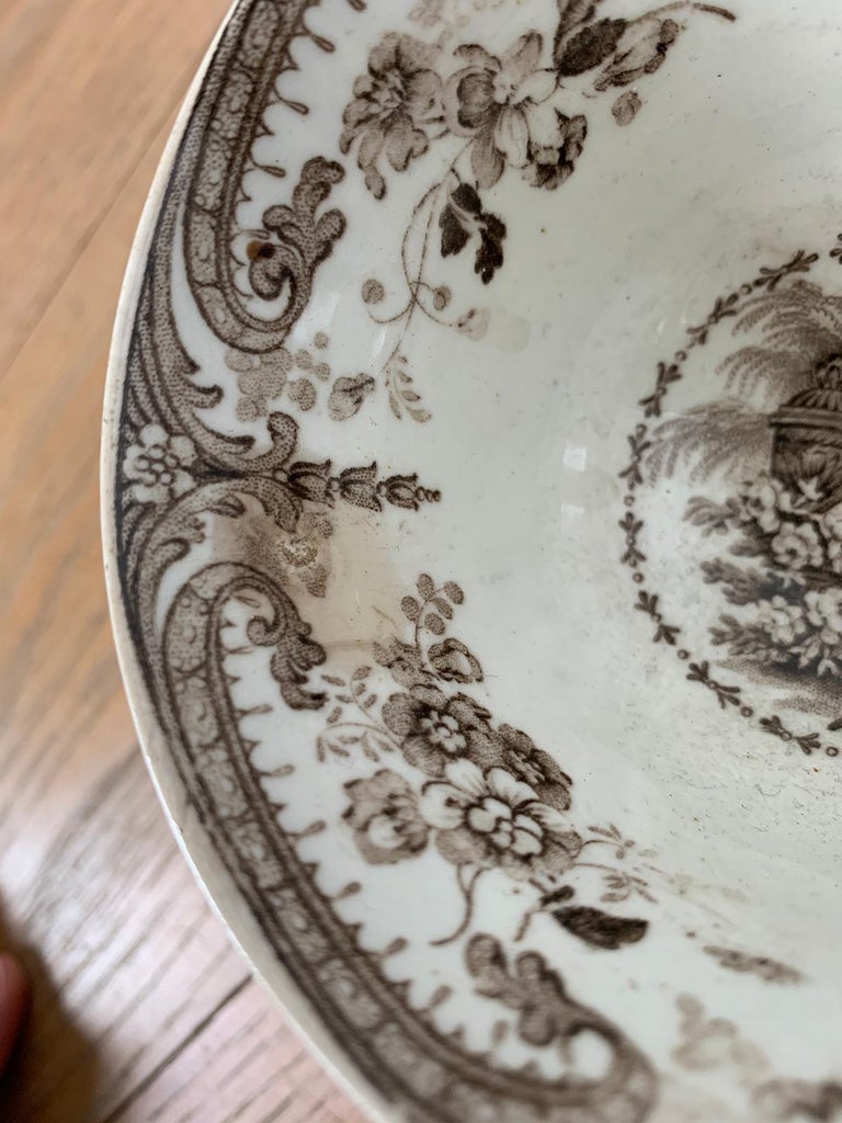 19th Century English Brown Transferware Porcelain Cup and Saucer with ...