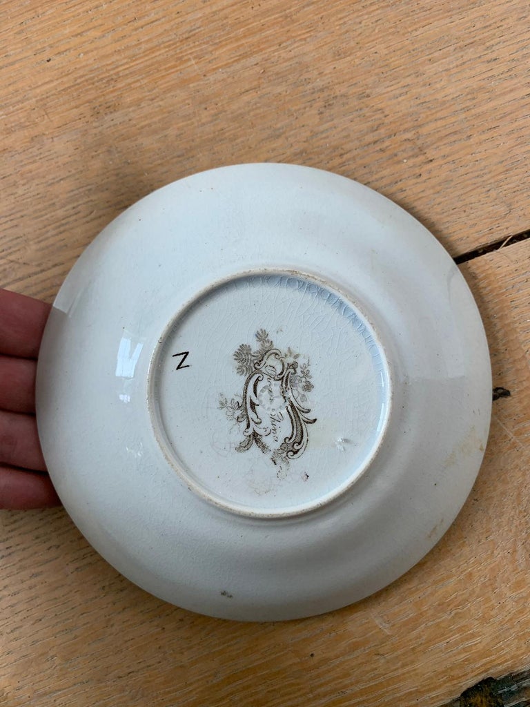 19th Century English Brown Transferware Porcelain Cup and Saucer with ...