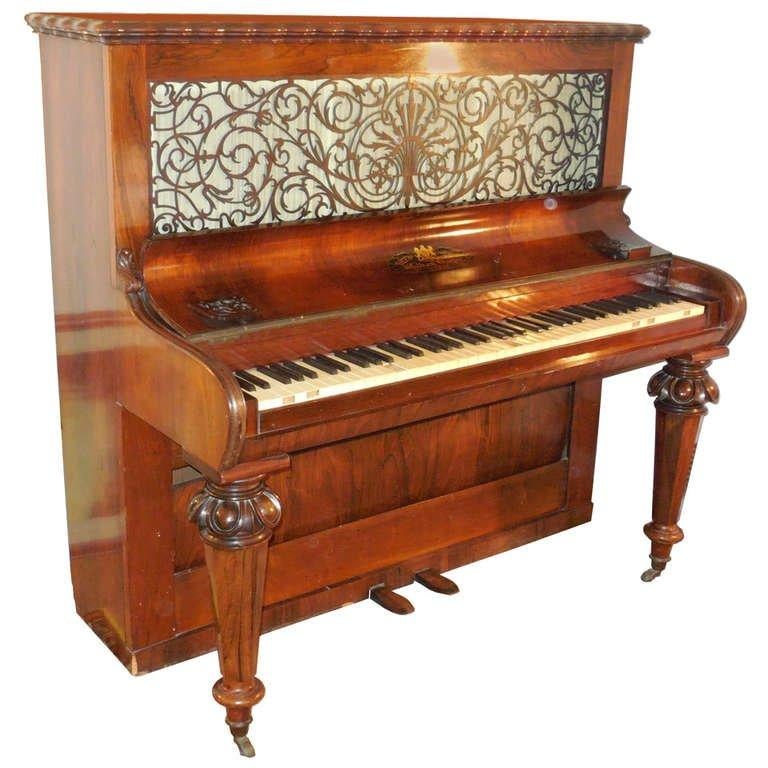 19th Century English Burled Wood Upright Piano in Excellent Condition ...