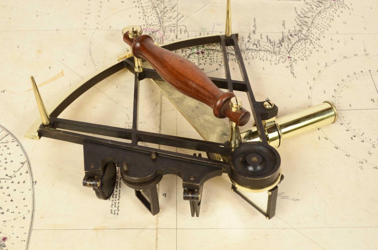 19th Century English Burnished Brass Sextant Antique Nautical ...