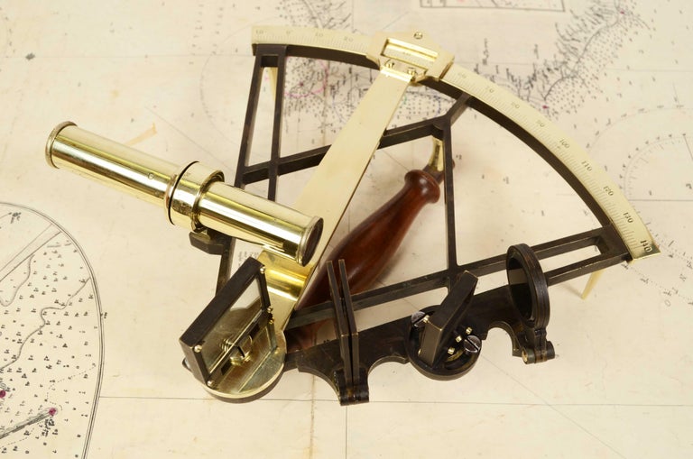 19th Century English Burnished Brass Sextant Antique Nautical ...