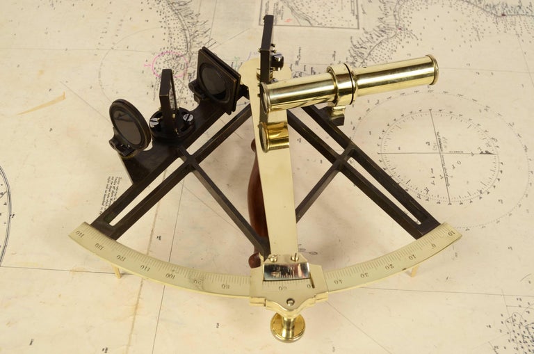 19th Century English Burnished Brass Sextant Antique Nautical ...