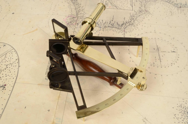 19th Century English Burnished Brass Sextant Antique Nautical ...