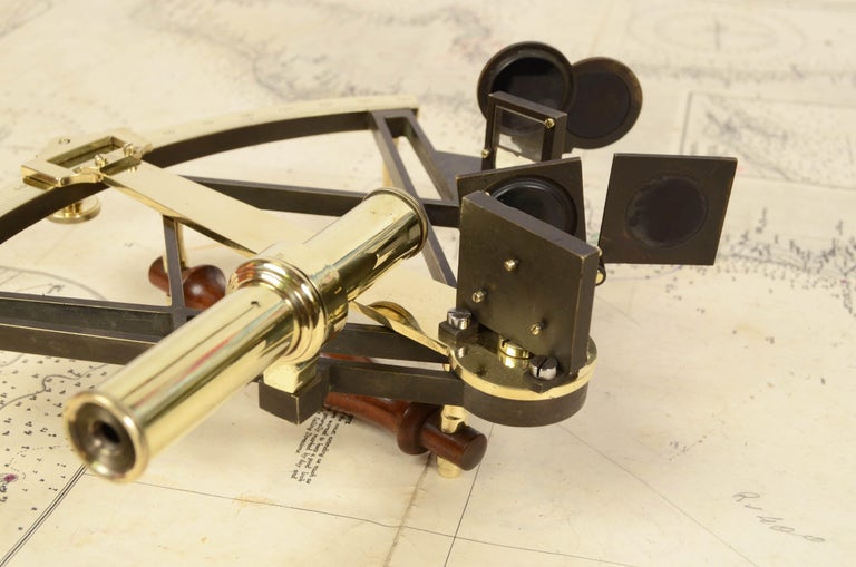 19th Century English Burnished Brass Sextant Antique Nautical ...