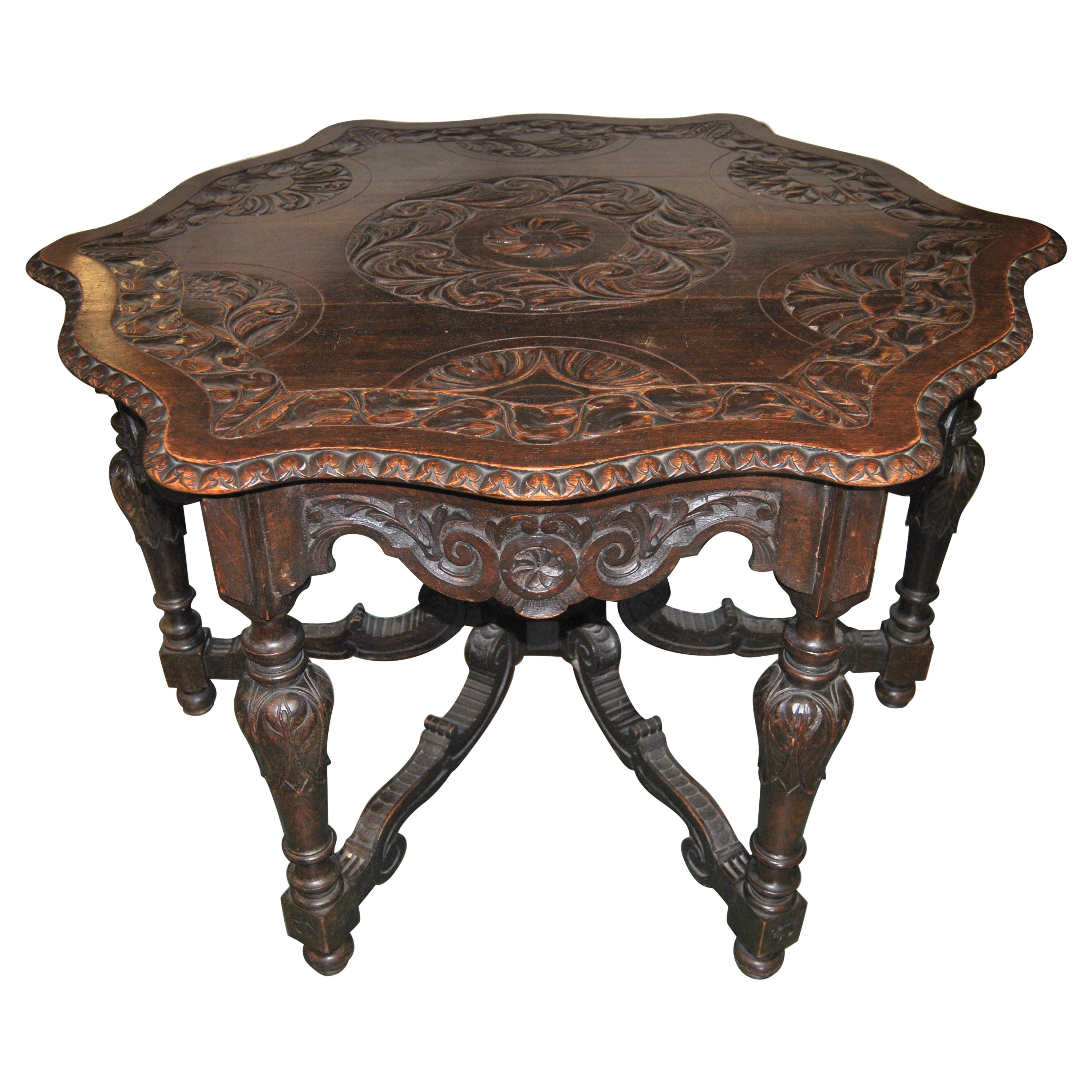 19th c. English Gilt Trimmed Mahogany Cradle Base Center Table at 1stDibs