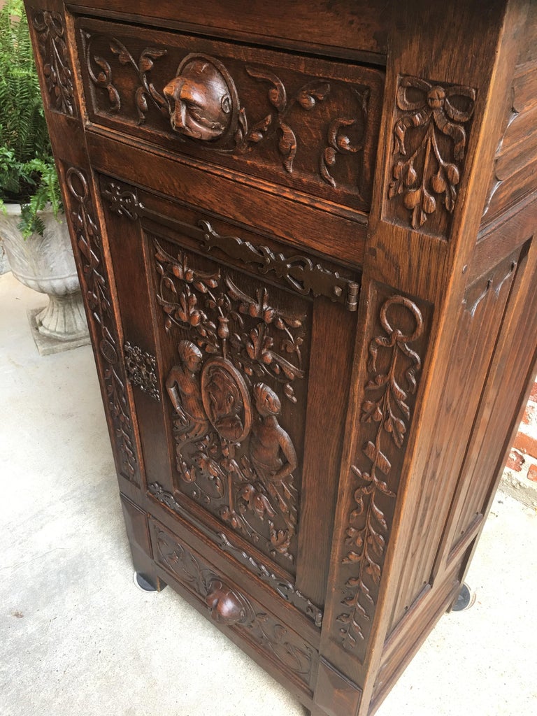 19th century English Carved Oak Renaissance Gothic Cabinet Bronze Stand ...