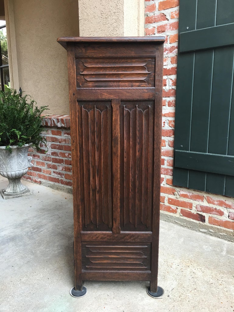 19th century English Carved Oak Renaissance Gothic Cabinet Bronze Stand ...