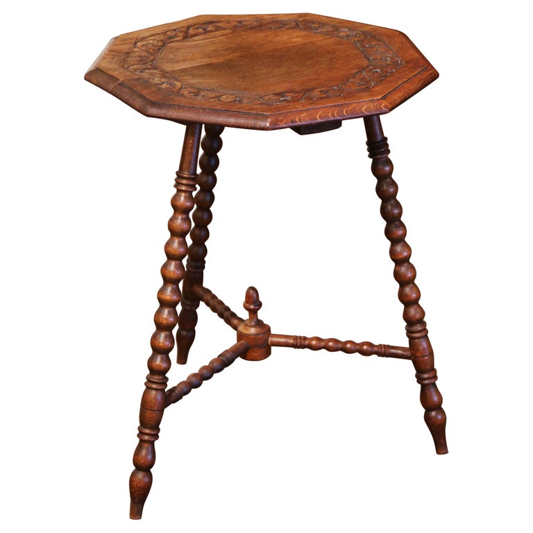19th Century English Carved Oak Three-Leg Polygon Cricket Table at 1stDibs