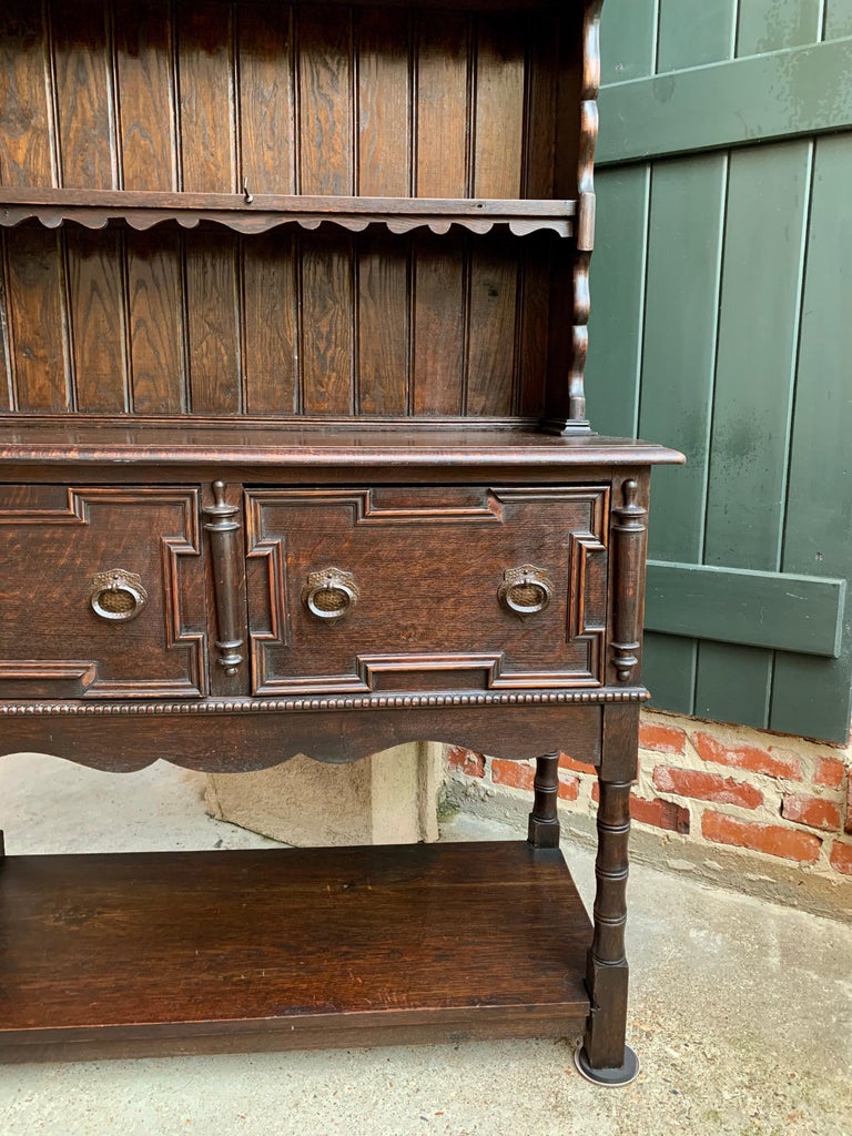 19th Century English Carved Oak Welsh Dresser Sideboard Hutch Jacobean ...