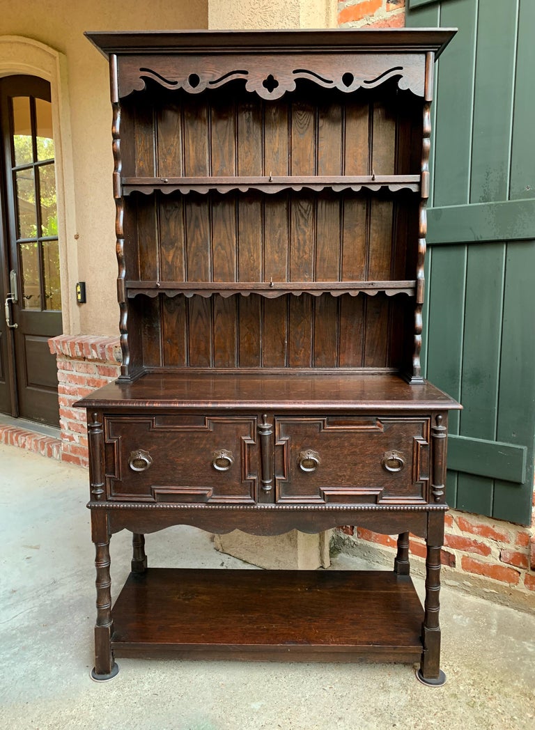 19th Century English Carved Oak Welsh Dresser Sideboard Hutch Jacobean ...