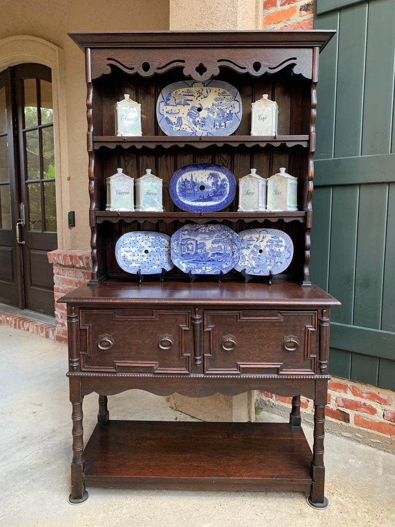 19th Century English Carved Oak Welsh Dresser Sideboard Hutch Jacobean ...